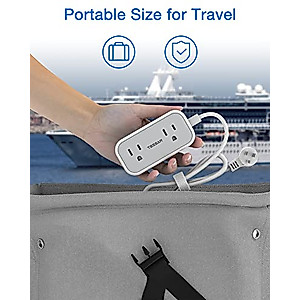 Mini Power Strip with 3 USB Ports, TESSAN 2 Outlet Portable Flat Plug Strip with 5 Ft Small Extension Cord, No Surge Protector for Cruise Ship Essentials Travel