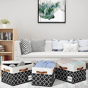 PFFVRP Extra Large Storage Bins with Lids, Foldable Fabric Storage Baskets with Lids, Sturdy Storage Boxes with Labels and 3 PU Handles for Closet Home Bedroom Office (3 Packs, Black Plaid&White)