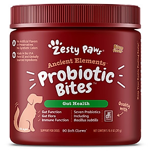 Zesty Paws Probiotics for Dogs - Digestive Enzymes for Gut Flora, Digestive Health, Diarrhea & Bowel Support - Clinically Studied DE111 - Dog Supplement Soft Chew for Pet Immune System - AE, 90 Count