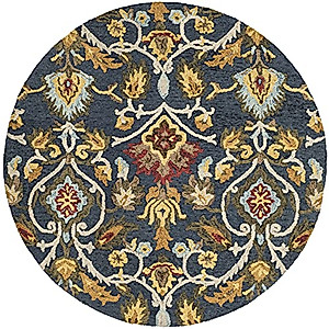 SAFAVIEH Blossom Collection 4' Round Navy / Multi BLM402A Handmade Premium Wool Area Rug