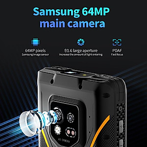 Big Walnut B2 Rugged Smartphone(2023), eSIM Dual 5G 8GB+256GB Rugged Phone Unlocked, 5.5" FHD+ Rugged Cell Phone, Android 12, 64MP Camera, 24MP Night Vision, NFC ATEX Smartphone（Yellow）