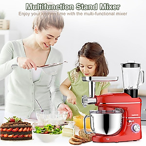 Stand Mixer, BABROUN 6 IN 1 Multifunctional Electric Kitchen Mixer with 6.5QT Stainless Steel Bowl, 1.5L Glass Jar, Meat Grinder, Dough Hook, Whisk, Beater, 6 Speeds Food Mixer for Baking Mixing
