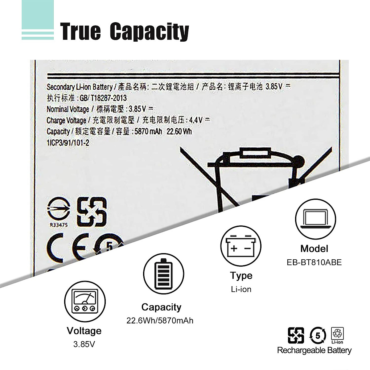 BOWEIRUI EB-BT810ABE (3.85V 22.6Wh 5870mAh) Tablet Battery Replacement for Samsung Galaxy Tab S2 SM-T815C SM-T815X SM-T815N0 SM-T817W SM-T817X SM-T817A SM-T817T SM-T817P Series EB-BT810ABA GH43-04431A