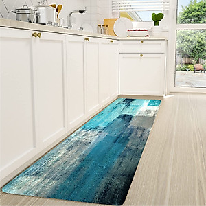 TOMWISH Kitchen Mat Anti-Fatigue Kitchen Rug Non Skid Kitchen Floor Mats 23.5"X70" Memory Foam Cushioned Rugs Comfort Standing Mat Waterproof Kitchen Runner Mats Turquoise and Teal