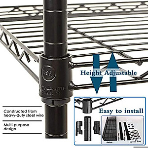 XXkseh Metal Shelf 6 Tier Wire Shelving Unit with Wheels,Heavy Duty Storage Shelves, NSF Garage Kitchen Organizer, Wire Rack Height Adjustable Commercial Grade Rolling Steel Rack,48"x18"x82", Black