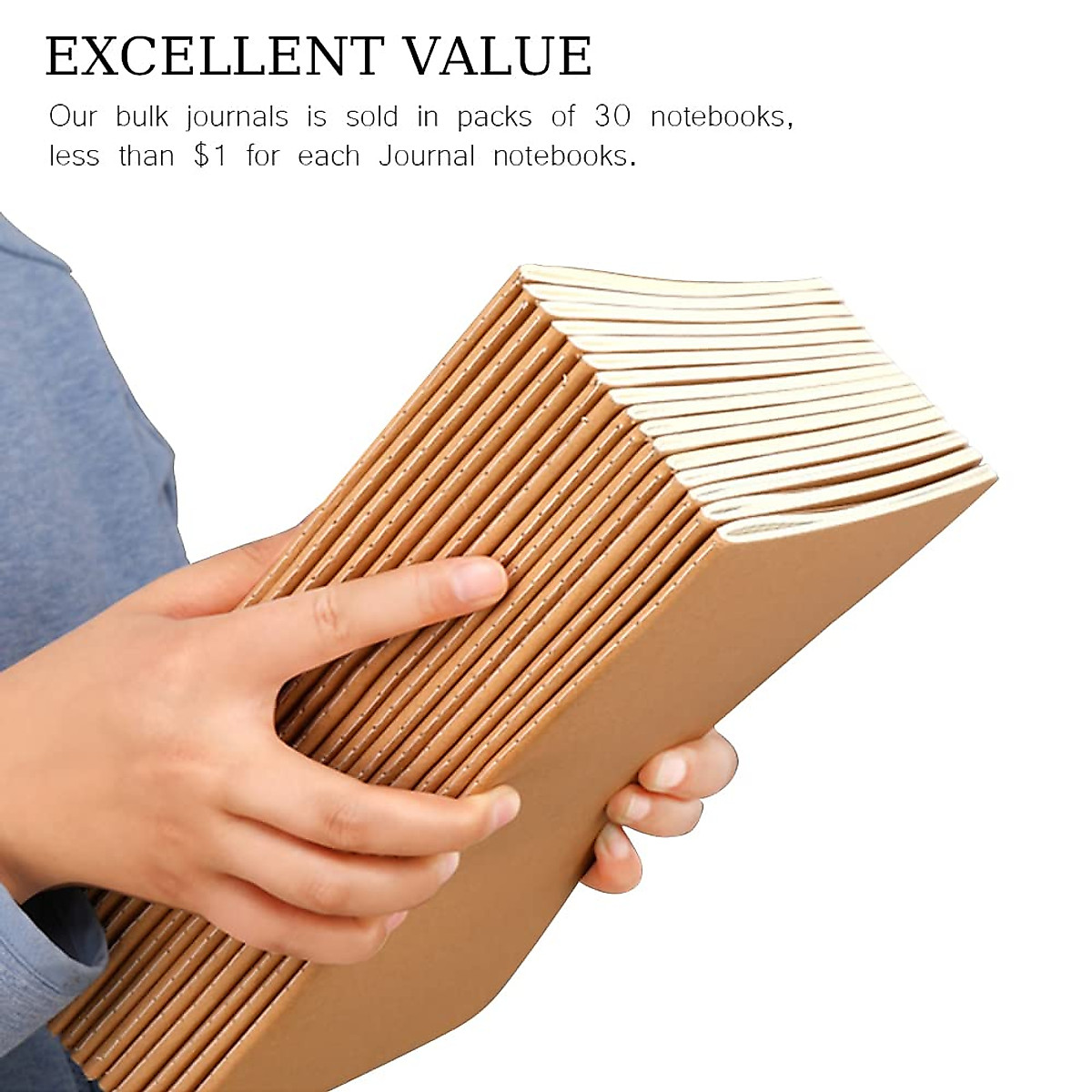 30 Pack Journal Notebook, Kraft Cover 80 Pages Lined Paper Journal for Traveler, Notes, Memo - Bulk Journals Sewn Brown Notebook for School Supplies, Office Supplies, 8'' x 5.6''