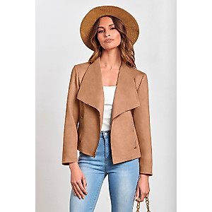 PRETTYGARDEN Women's Faux Suede Jackets 2025 Spring Fall Clothes Long Sleeve Open Front Cropped Coat Outwear (Camel,Small)
