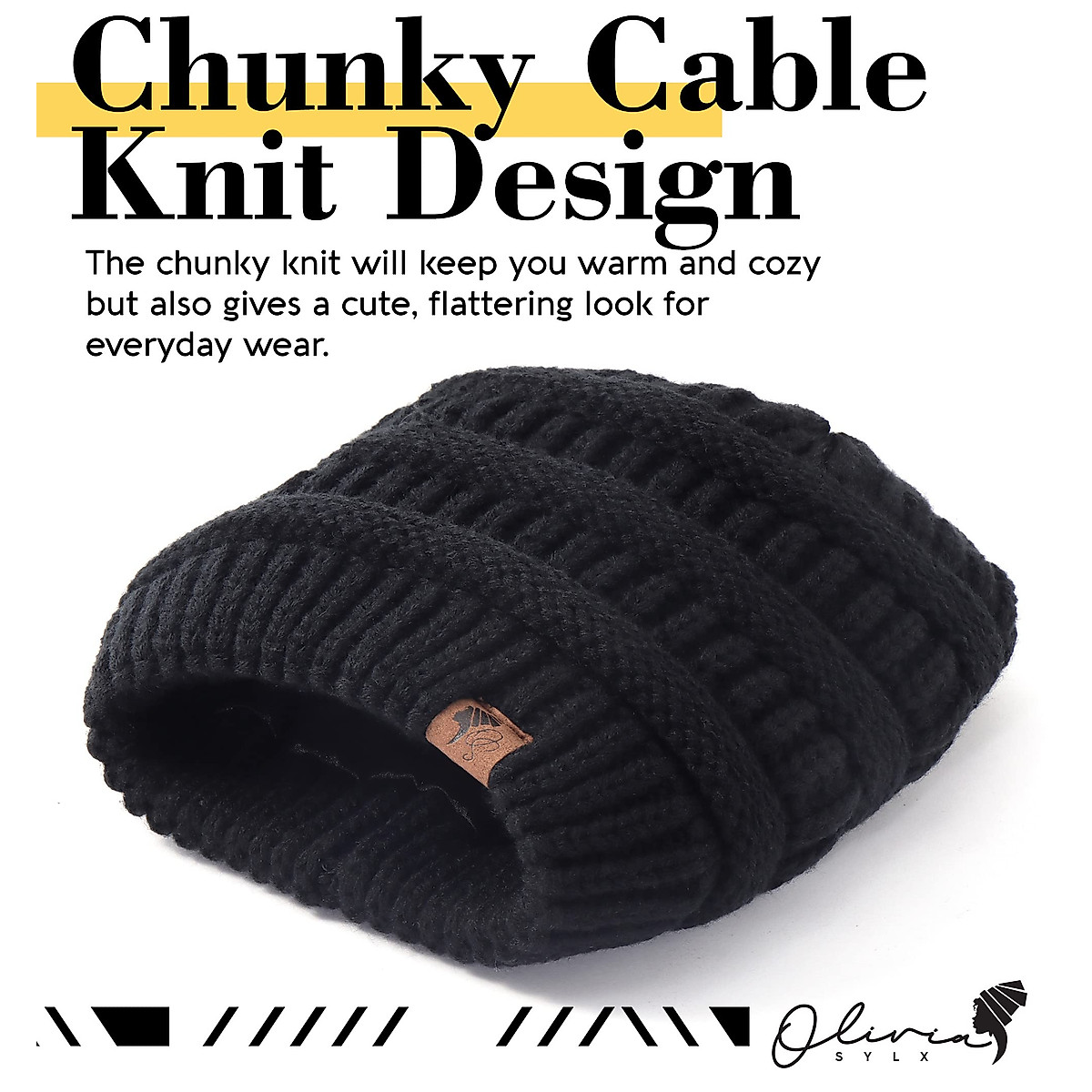 Olivia Sylx Satin Lined Beanie for Women - Satin Beanie,Silk Beanie, Satin Lined Winter Hats for Women & Slouchy Beanie Black