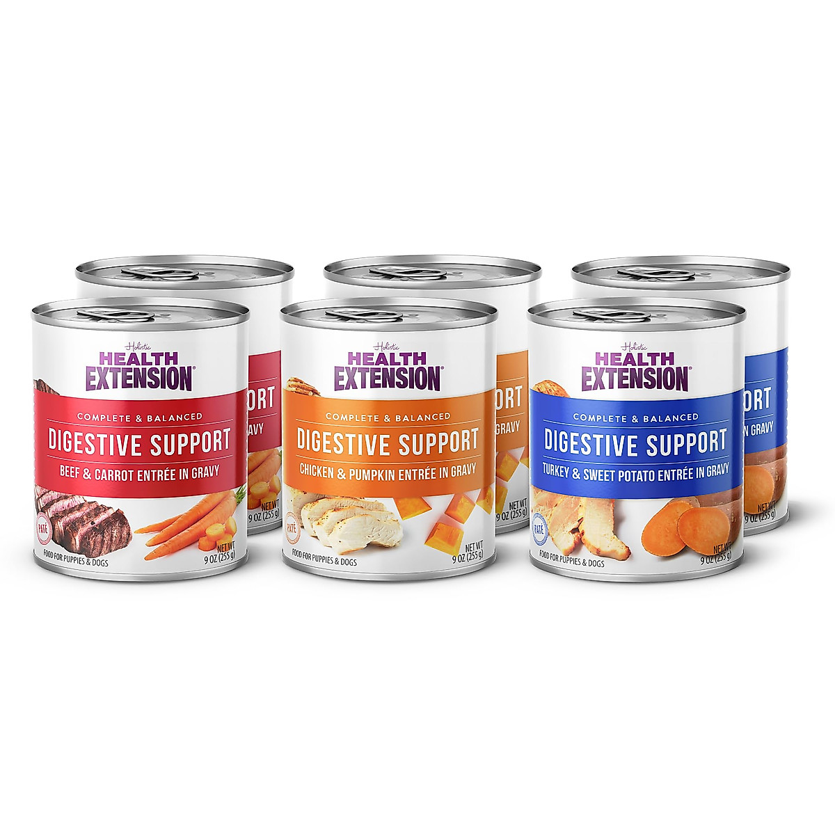 Health Extension Digestive Support Variety Pack Wet Dog Food, (9 oz, Case of 6 Cans) – Complete & Balanced with Superfoods & Gravy for Optimal Digestion