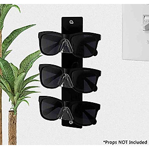 Marketing Holders Glasses Holder Holds 3 Pair Wall Mount with Hanging Hardware Black Acrylic Retail Locations Space Saver Organizer Storage Warehouses Eyeglasses Sunglasses Spectacles Bifocals