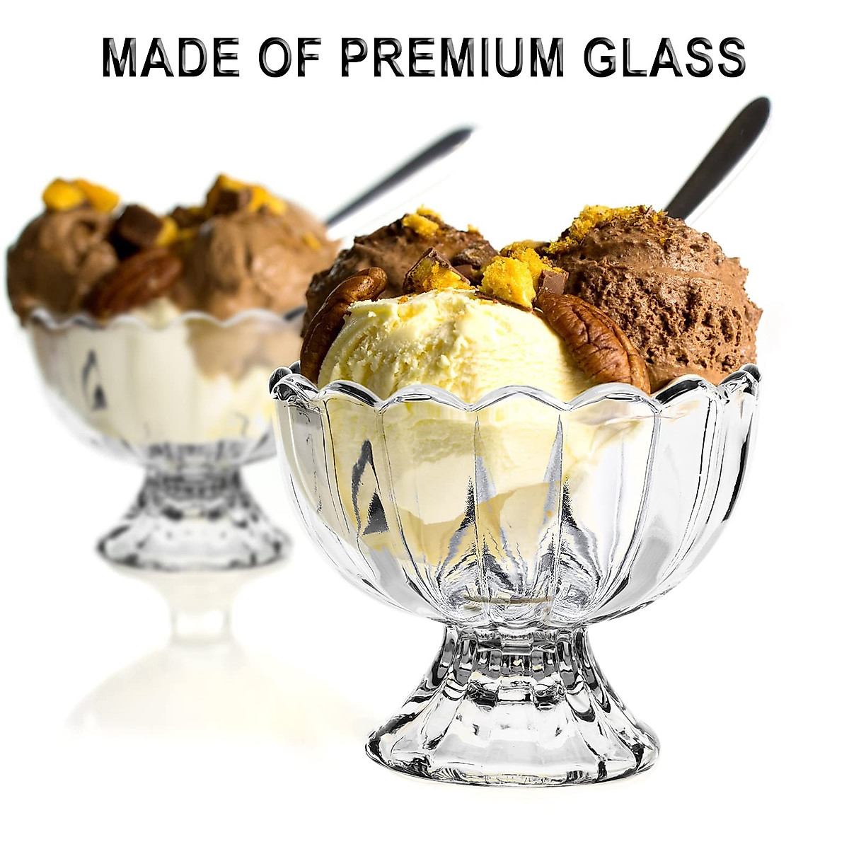 Beautyflier Glass Dessert Bowls Set, 5.6oz Glass Ice Cream Cups Small Trifle Cute Footed Sundae Glasses Dessert Bowl for Dessert, Sundae, Ice Cream, Fruit, Salad, Snack, Cocktail, Condiment, 2Pack