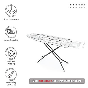 Encasa XO Ironing Board Covers (49"x18") Drawstring Tightening with Thick 3 mm Felt Padding, Easy Fit, Scorch Resistant, Printed - Black Arrow