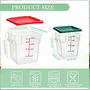 Lallisa 4 Pcs Food Storage Containers with Scales 8 qt and 4 qt Square Containers with Lids and Handles Polycarbonate Air Tight for Home Storage Kitchen Restaurant(Red, Green)