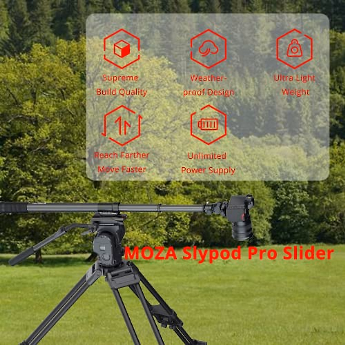 MOZA Slypod Pro Slider Motorized Monopod Camera Sliders Made of Light-Weight Carbon Fiber Vertical Payload 13Lb Extend Out 520mm 5.5H Running Time with Pan and Tilt Head & Tripod