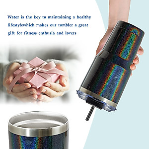 Zibtes 30oz Insulated Tumbler With Lid and Straws, Stainless Steel Double Vacuum Coffee Tumbler, Powder Coated Travel Mug for Home, Office, Travel, Party (Glitter Black 1 pack)