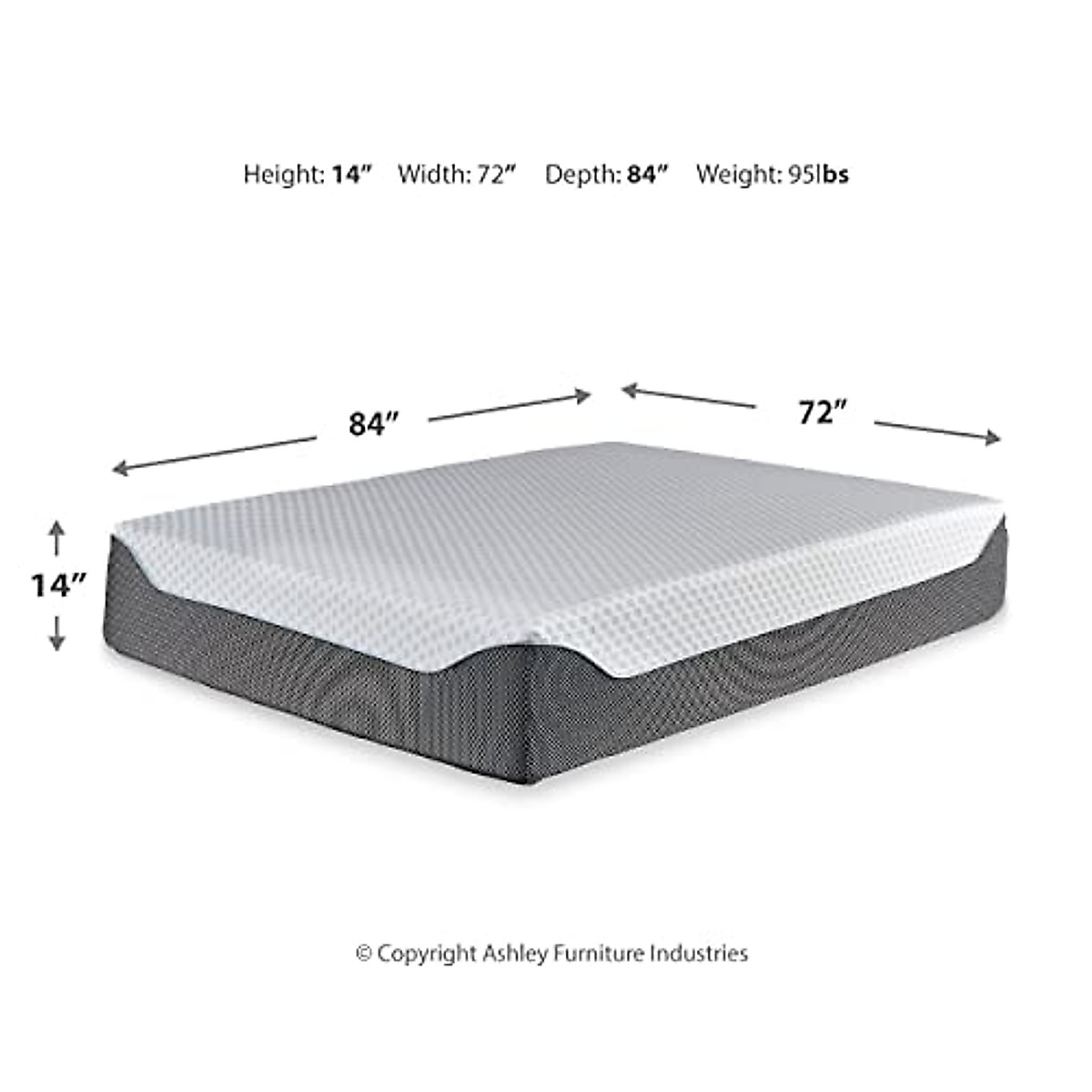 Signature Design by Ashley 14 Inch Elite Plush Mattress, Green Tea & Charcoal Infused Gel Memory Foam, California King