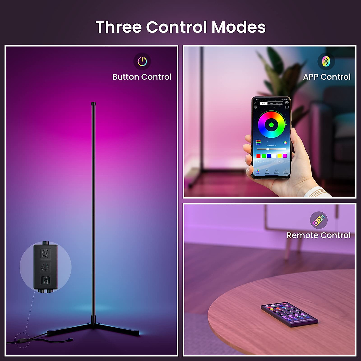 SUGUNING Corner Lamp, Light, Led Floor RGB Light Bar with Remote and App, Modern Minimalist Lit Lamp for Bedroom Living Room, Multi Lighting Modes