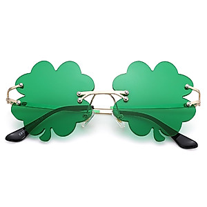 Melpomenia St. Patrick’s Day Green Sunglasses Irish Shamrock Four Leaf Clover Green Lens Shades Costume Party Glasses(Four Leaf Green)
