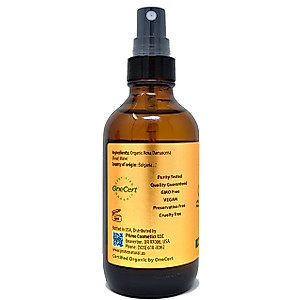 Rose Water Spray 4oz/120ml - USDA Certified Organic - Facial Toner, Hydrating Mist for Face & Hair - Bulgarian, 100% Pure, Natual, Preservative-Free, Moisturizer from Fresh Rose Petals