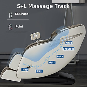 MassaMAX Full Body Massage Chair, Zero Gravity Recliner with Yoga Stretch, SL Track, Airbags, Heating, Touch Screen, and Foot Massage (MD906-Beige)