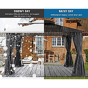 COOSHADE 10×12 Polycarbonate Roof Patio Gazebos Double Vent Waterproof Outdoor Gazebo with Curtains and Mosquito Netting (Dark Grey)