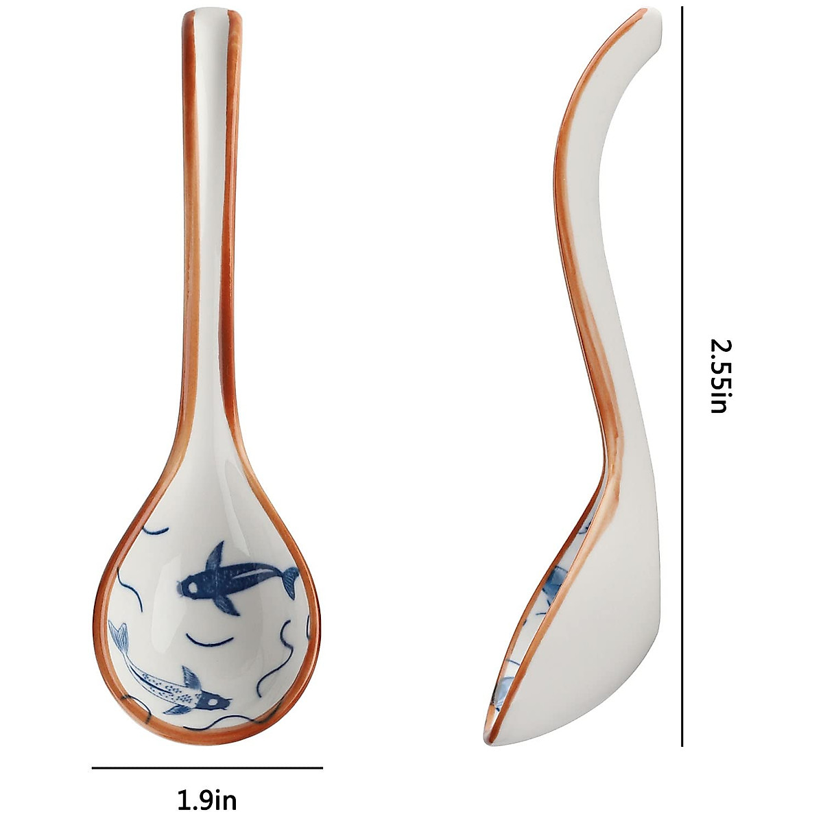 Asian Soup Spoon Ceramic Ramen Spoons Korean Spoons Porcelain Japanese Soup Spoon for Ramen Noodles Pho Miso Dumpling 4pcs (Style 1)