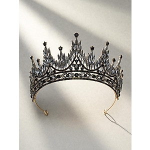 SWEETV Black Tiara Crown for Women, Gothic Wedding Tiara, Crystal Queen Crown, Costume Hair Accessories for Birthday Prom Quinceanera Celebration,Trinity