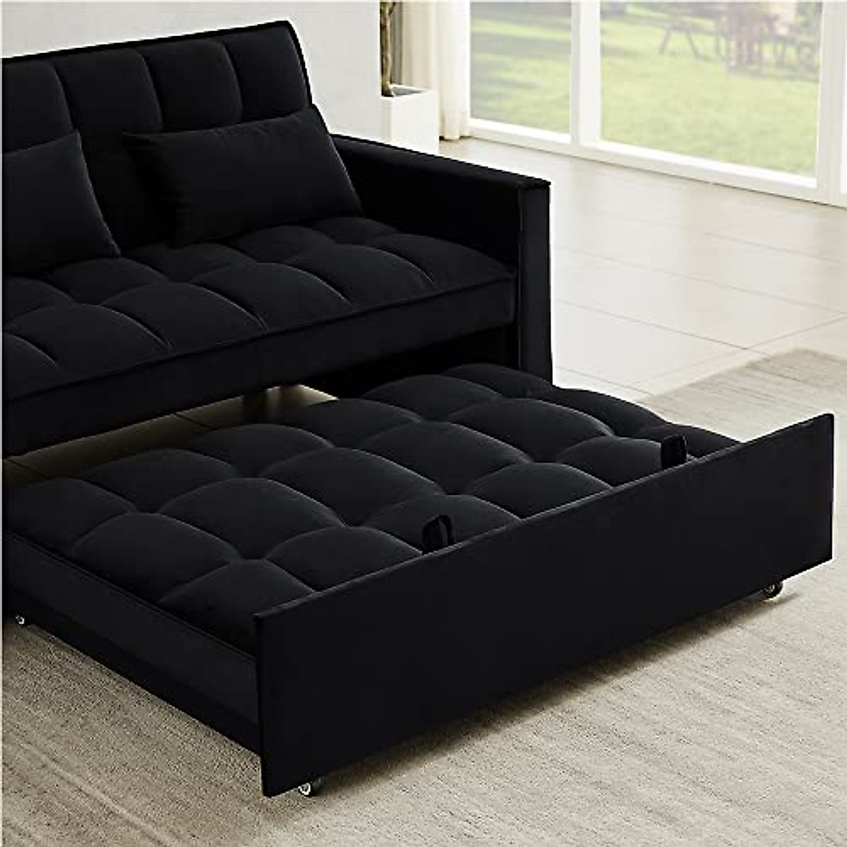 HABITRIO Modern 55.2" Small Pull Out Sleep Sofa Bed 2 Seater Loveseats Sofa Couch with Adjsutable Backrest and Lumbar Pillows for Apartment Office Living Room