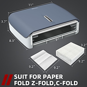 PLUSSEN Paper Towel Dispenser Wall Mount,Capacity 200+ Sheets ZFold Tri Fold Blue Adhesive No Drilling or Screws Installation for Home Toilet