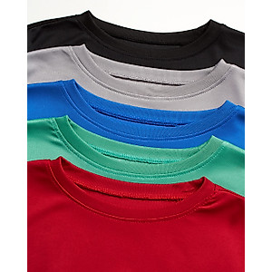 iXtreme Boys' Active T-Shirt - 5 Pack Performance Dry Fit Sports Tee - Lightweight Boys Athletic Shirts & Tees (16-18), Size 8-10, Black/Green/Royal/Grey/Red