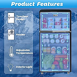 WANAI 3.2 Cu.Ft Compact Refrigerator with 2 Doors, Mini Fridge with Freezer, 40 dB Quiet, 7-Settings Mechanical Thermostat, LED Lights, Small Refrigerator for Bedroom Office, Dorm or Garage, (Black)