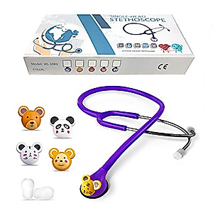 SCIAN HS-30Q Kid-Friendly Stethoscope for Childrens with Multiple Colors, Cartoon Animals Design Stethoscope for Clinician, Nurse, Home Use(Purple)