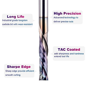 SpeTool UP&Down Compression Bit 1/4" Shank,1-1/4Inch Cutting Length 3 Inch OVL,Carbide Spiral Router Bits CNC End Mill with TAC Extra Long Life Coating for Wood Carving