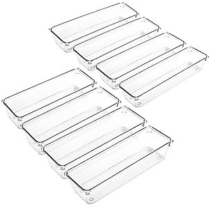 LotFancy Clear Plastic Drawer Organizers, 8 Pack, 9''×3''×2'' Storage Tray for Utensil, Cutlery in Kitchen, Bathroom, Cabinet Drawer, Makeup Vanity Bin Divider