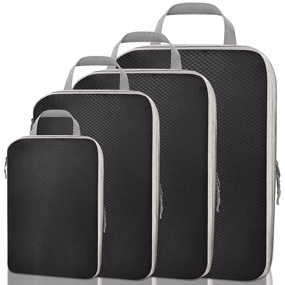 Compression Packing Cubes for Travel, 4 Pack Expandable Storage Bag Luggage Packing Organizers Compression Cubes for Suitcases Backpack (4 Set) (black)