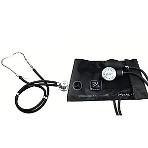 EMI EBL-430 Sprague Rappaport Dual Head Stethoscope and Manual Aneroid Sphygmomanometer Blood Pressure with Large Adult Cuff (Cuff Size: 33 cm to 51 cm | 13 inch to 20 inch) - Black