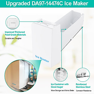 UPGRADED DA97-14474C Refrigerator Ice Bucket Compatible with Samsung Ice Maker Replacement Ice Bin Container Parts DA97-14474A Assy Tray Ice, RF28HMEDBSR RF263TEAESR RF28HFEDBSR Refrigerator Ice Maker