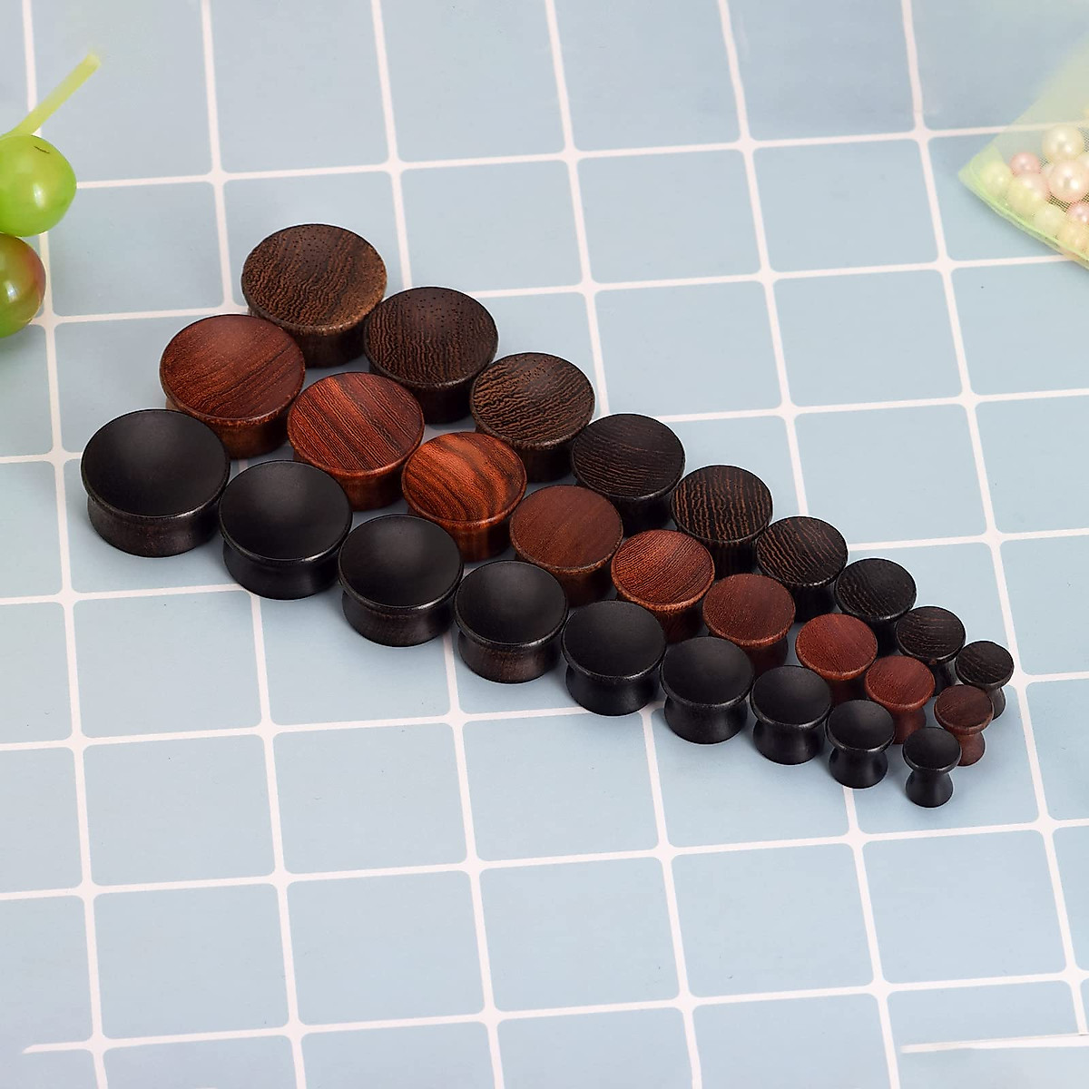 YOFANST 12pcs Brown Wood Plugs Black White Clear Silicone Ear Tunnels Earrings Stretcher Piercing Gauge 22mm