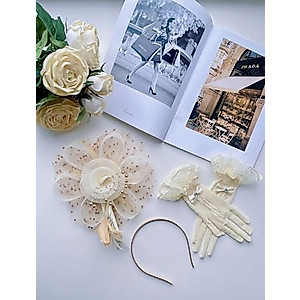 GurZinn Fascinator Hat Veil Kentucky Derby Hat Tea Party Bridal Wedding Veil Pillbox Hat and Lace Bowknot Gloves for Women