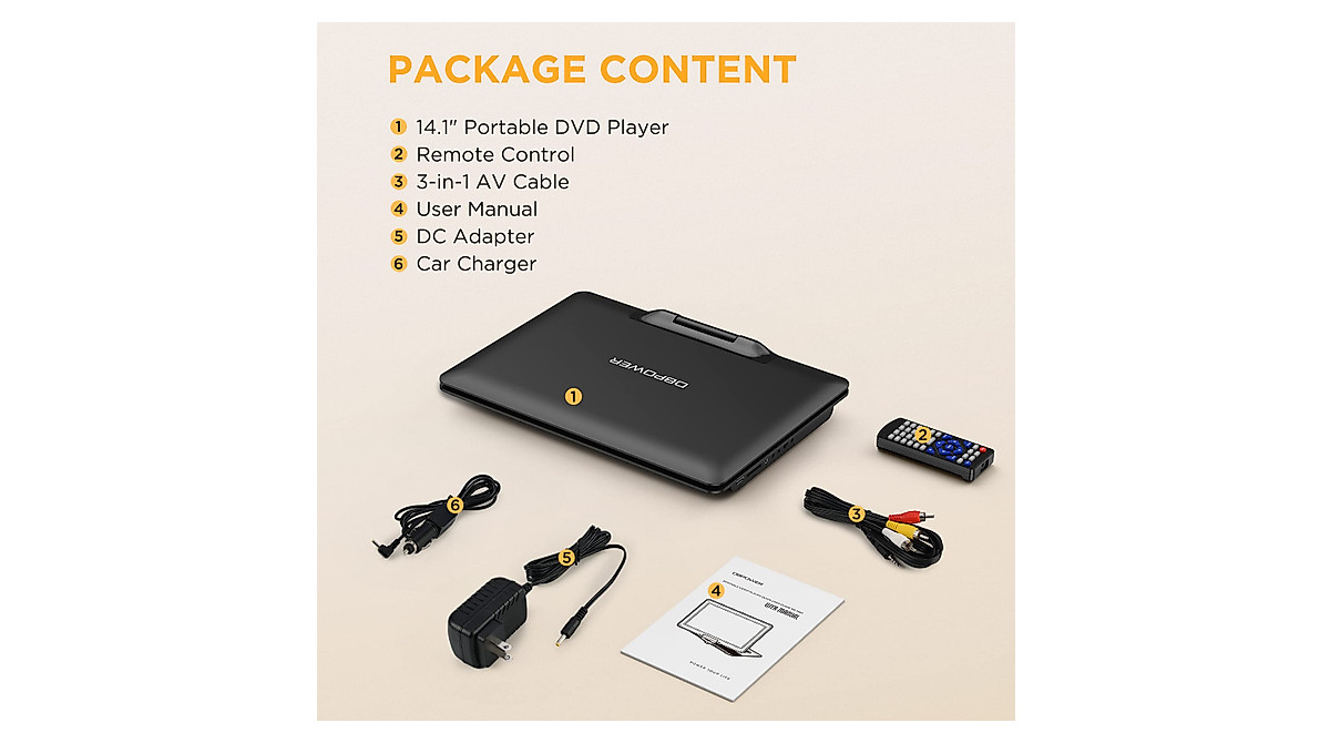 DBPOWER 16.9" Portable DVD Player with Swivel Screen