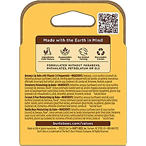 Burt's Bees Lip Balm Easter Basket Stuffers, Moisturizing Lip Care Spring Gift, for All Day Hydration, 100% Natural, Original Beeswax, Strawberry, Coconut & Pear & Vanilla (4 Pack)