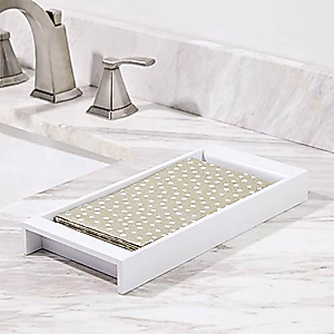 mDesign Wood Bamboo Tray for Bathroom and Vanity - Fits on Top of Toilet Tank, Sink, Counter - Bath Accessories Organizer - Soap, Towel, Skincare, Perfume, Toiletry Holder - Echo Collection - White