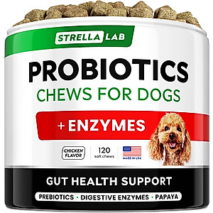 STRELLALAB Pet Probiotics for Dogs & Digestive Enzymes + Digestion & Gut Health Treats, Dog Probiotics Chews, Fiber Supplement, Anti Diarrhea, Constipation, Upset Stomach&Gas Relief, Canine Prebiotic
