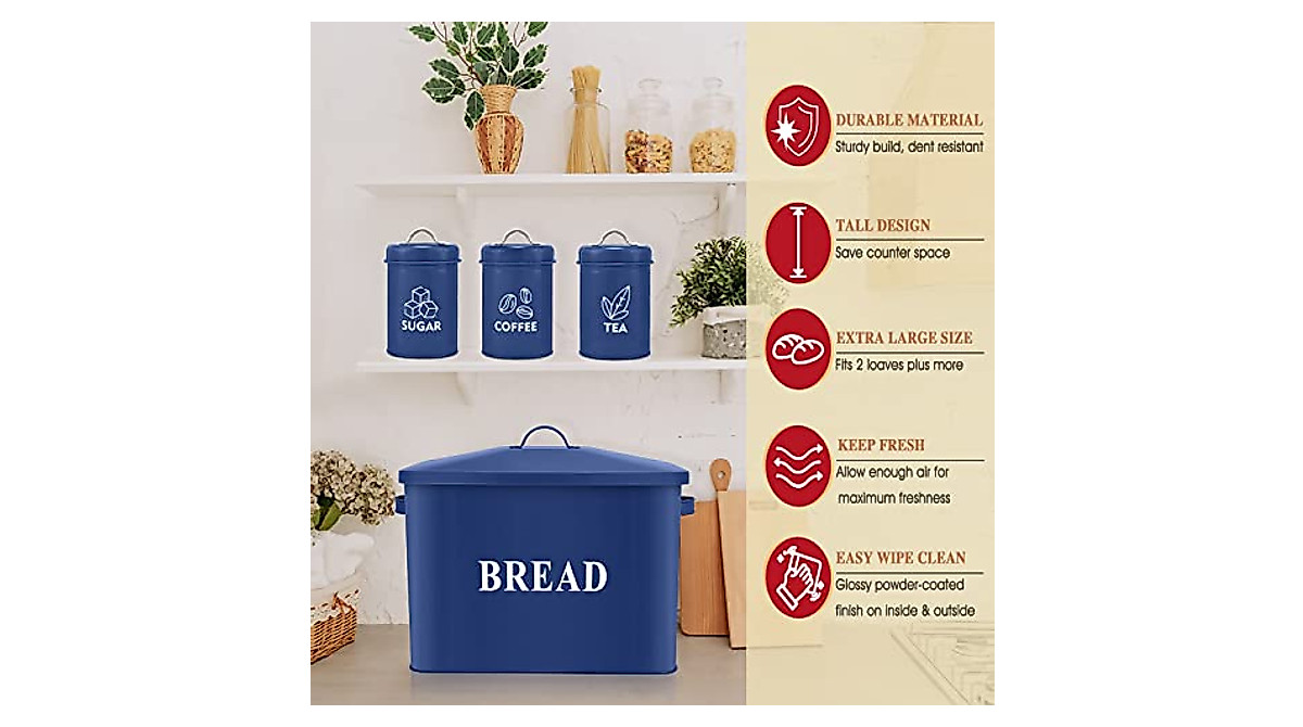 E-far Navy Blue Bread Box & Kitchen Canister Set | Farmhouse