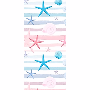 JALIBEI Starfish and Conches On Pink and Blue Striped Background Hand Towels Bath Towels Soft Kitchen Dish Towels 13.6*29 for Household Daily Use | Home Decoration | Carry-On Hotel Gym Spa