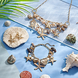 PH PandaHall 3 in 1 Mermaid Jewelry Set Sea Shell Starfish Jewelry Pearl Bib Statement Chunky Mermaid Tail Necklace Bracelets Shell Earrings Summer Mermaid Costume Jewelry for Women Valentine (Gold)