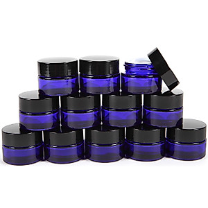 Vivaplex, 12, Cobalt Blue, 1 oz, Round Glass Jars, with Inner Liners and black Lids