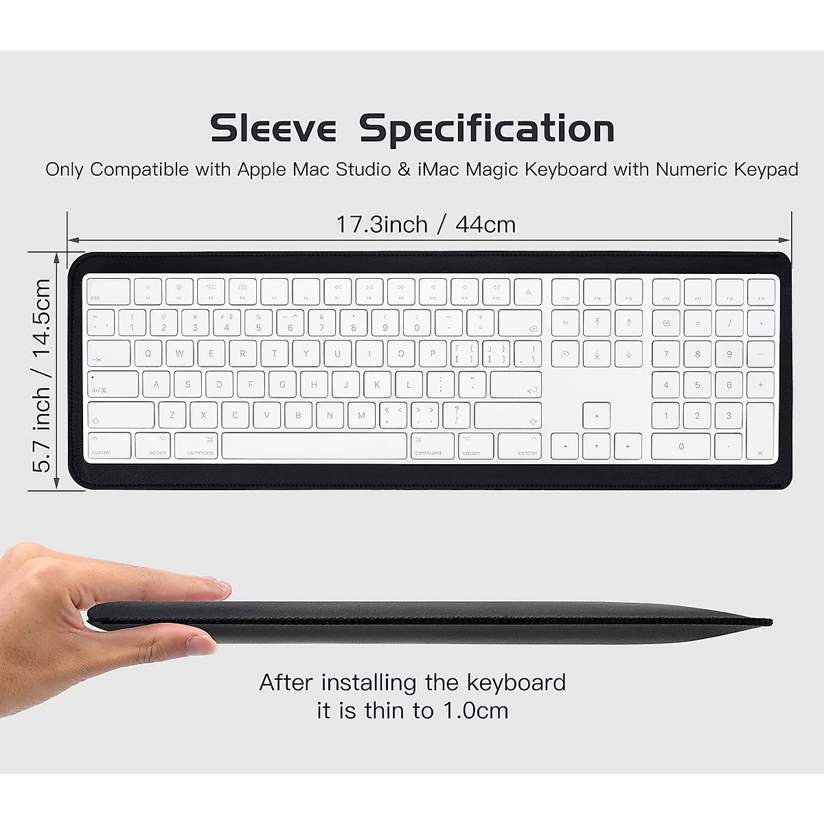 CaseBuy PU Leather Keyboard Sleeve Cover Case for 2024 Apple Magic Keyboard with USB-C & 24" iMac Magic M1 M3 M4 Chip A2520 A1843 & 2022 Mac Studio with Numeric Keypad Accessories Bag Pouch - Black