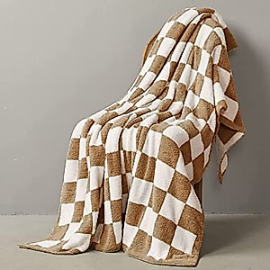 Yizheer Double Sided Checkerboard Grid Cozy Luxury Throw Blankets Warmer Soft Reversible Microfiber Bed Couch Blanket, 51''x63''，Brown
