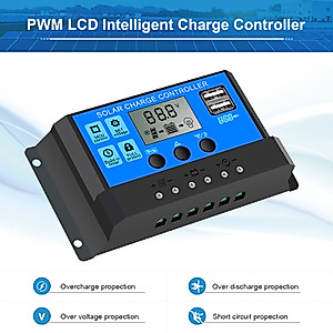 Apowery Solar Panel Kit 30W 12V Monocrystalline,Battery Maintainer +10A Solar Charge Controller + Extension Cable with Battery Clips O-Ring Terminal for RV Marine Boat Off Grid System